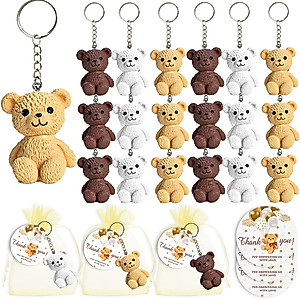 BUYWUMORE 18 Sets Bear Party Favors Mini Bear Keychains with Gold Organza Bags Thank You Tags for Baby Shower Bear Theme Party Return Favors Goodie Bag Decor Classroom Rewards Supplies（Mini Bear）