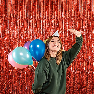 GOER 3.2 ft x 9.8 ft Metallic Tinsel Foil Fringe Curtains Party Photo Backdrop Party Streamers for Birthday,Graduation,New Year Eve Decorations Wedding Decor (1 Pack, Red)