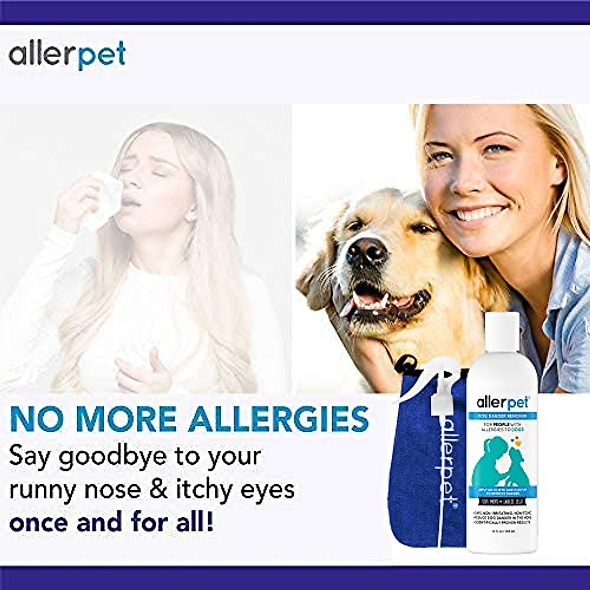 Allerpet Dog Allergy Relief w/Free Applicator Mitt & Sprayer - Best Pet Dander Remover for Allergens - for Canine Dry Skin Treatment - Good for Fur & Skin - (12oz)
