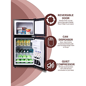 KRIB BLING Mini Fridge With Freezer,3.5 Cu. Ft Compact Refrigerator With 2 Doors,7- Level Adjustable Thermostat, Removable Glass Shelves For Bedroom, Office, Kitchen, Apartment, Dorm,Wood