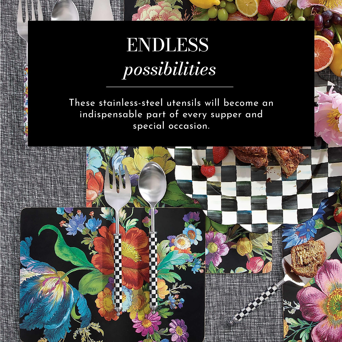 MACKENZIE-CHILDS Courtly Check Supper Club Salad Serving Set, Stainless-Steel Fork and Spoon for Serving Salad