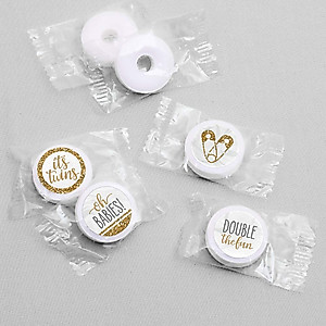 Big Dot of Happiness It's Twins - Gold Twins Baby Shower Round Candy Sticker Favors - Labels Fit Chocolate Candy (1 Sheet of 108)
