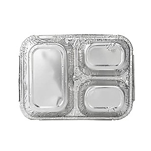Restaurantware Foil Lux 23 Ounce Aluminum Food Containers 100 Rectangle Aluminum Pans - Lids Sold Separately 3 Compartments Silver Aluminum Foil Containers For Storing Baking And Meal Prep