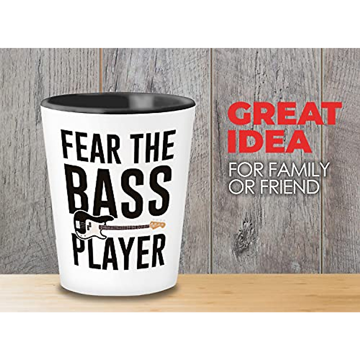 Bubble Hugs Music Shot Glass 1.5 oz - Fear The Bass Player - Musician Guitar Bassist Band Artist Entertainer Composer Playing Song for Friend BFF
