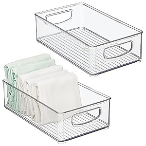 mDesign Small Plastic Storage Organizer Container Bin, Closet Organization for Hallway, Bedroom, Linen, Coat, Entryway - Holds Clothing, Blankets, Accessories, Toys - Ligne Collection, 2 Pack, Clear