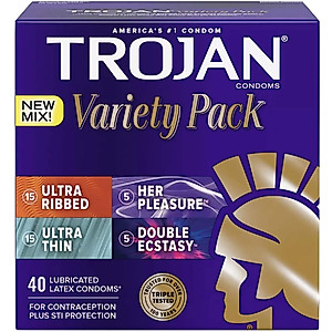 Trojan Pleasure Pack Premium Lubricated Latex Condoms, 40 Count (Fire & Ice)