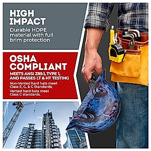 ACERPAL Full Brim Vented Blue Banshee Tattoo/Skull Design Matte Finish OSHA Hard Hat with 6-Point Suspension