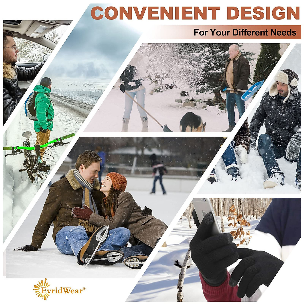 Evridwear Mens Winter Warm Gloves,Wool Knitted Thermal Anti-Slip Touchscreen Glove with 3M Thinsulate Insulated Lining for Cold WeatherLight Work(Grey,L)