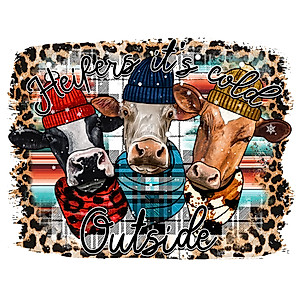 Heifers it's Cold Outside Christmas Sublimation Transfer, Cows, Farm, Leopard Heifer, Printed Sub, Sublimation Design Transfer, Ready to Use (Adult x1-8.5+')
