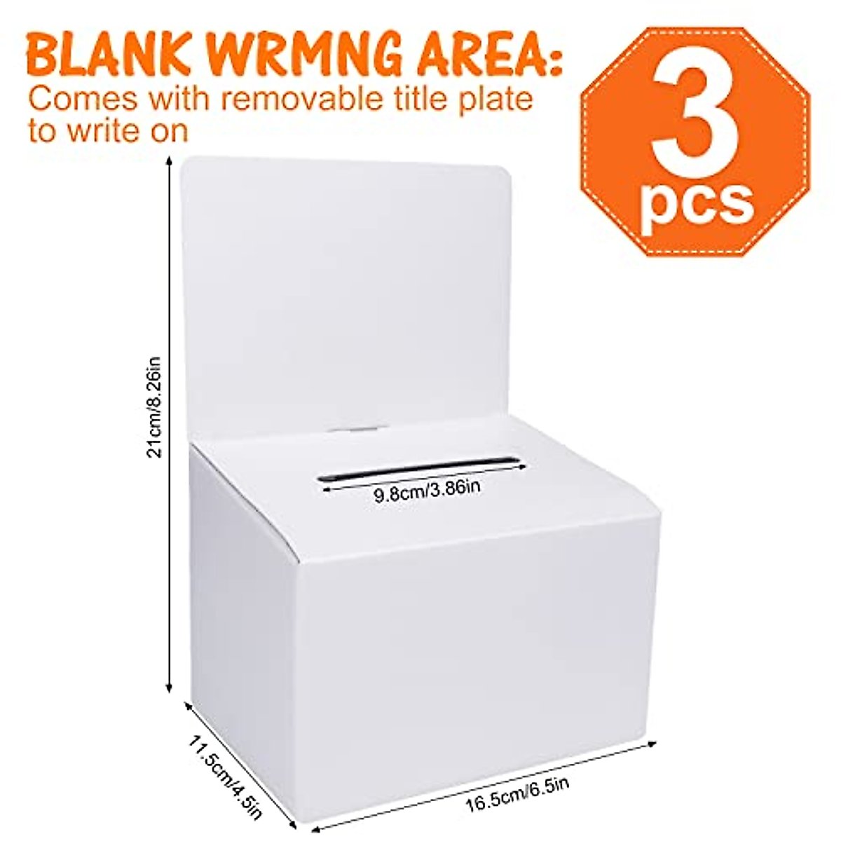 GRAWUN suggestion boxes with slot,raffle ticket boxs,raffle donations boxs, suggestion boxes with removable header，for Collecting Card Tickets And Voting Contest (3 Pack，White)