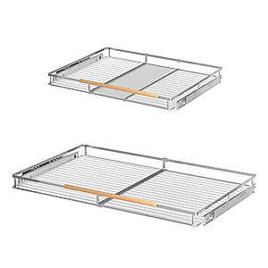 SOFRON Expandable Pull Out Drawer Cabinet Organizers, Heavy Duty Slide Out Storage Shelf for Home Kitchen Pantry Cupboard Pots Pans, Adjustable Width from 23.2"~39.9", Stainless Steel 2 Pack