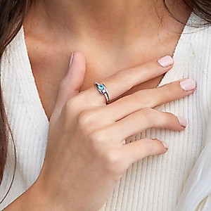 EVE'S ADDICTION Women's Personalized Sterling Silver Petite 2 Stone Simulated Birthstone Mother's Ring (ring size 6) Gift for Her for Her Family Ring - Gifts for Mom