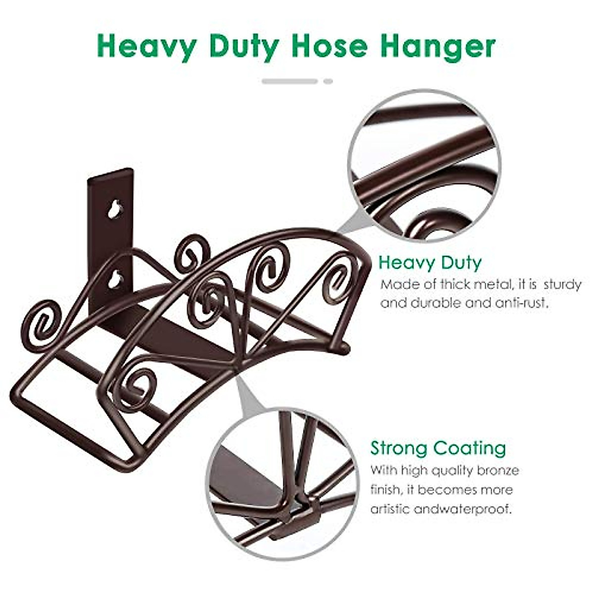 TomCare Garden Hose Holder Heavy Duty Water Hose Holder Solid Metal Hose Hanger Wall Mount Decorative Durable Garden Hose Storage Hose Reel Hose Stand Hose Organizer for Outside Yard, Bronze