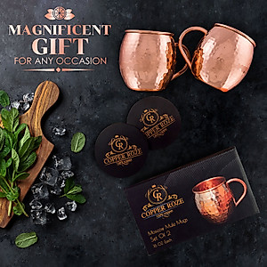 KoolBrew Copper Roze Moscow Mule Copper Mugs Gift Set of 2 Copper Mule Mugs and 2 Coasters, 100% Pure Solid Copper Cups with Hammered Finish
