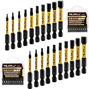 YSJOYTOOL 20-Piece Impact Hex Head Allen Wrench Drill Bit Set, S2 Steel Metric & SAE, 1/4” Hex-Shank 2.3" Long Hex Allen Power Bit Set, Magnetic Tips Hex Bits Set with Storage Boxes