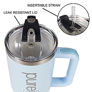PURELY 40 oz Ceramic Lined Insulated Tumbler with Handle, Leak Resistant 2-way Lid and Straw, Ceramic Lined Travel Mug (Blue, 40oz)