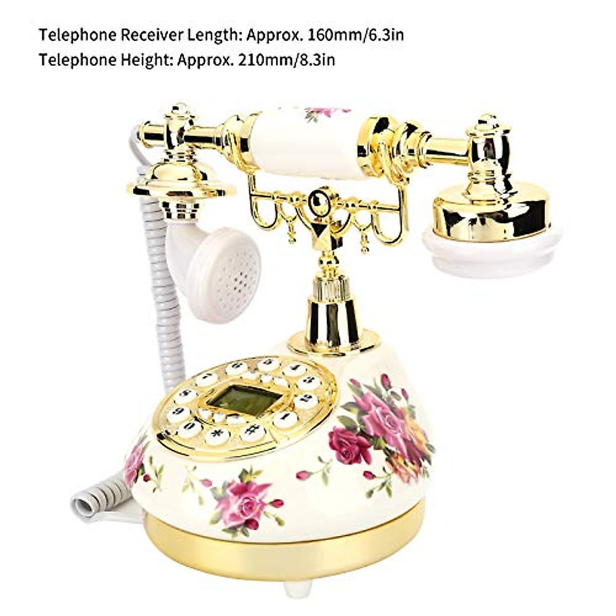 Antique Phones Corded Landline Telephone Retro Style Push Dial Ceramic Imitation Desk Telephone FSKDTMF Dual System for Home Office
