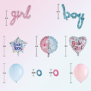 White Baby Box Kit - Gender Reveal Decorations,Gender Reveal Party Supplies,Gender Reveal Balloons Box,Metallic Fringe Curtains,BOY Girl Foil Balloons,Pink and Blue Balloons