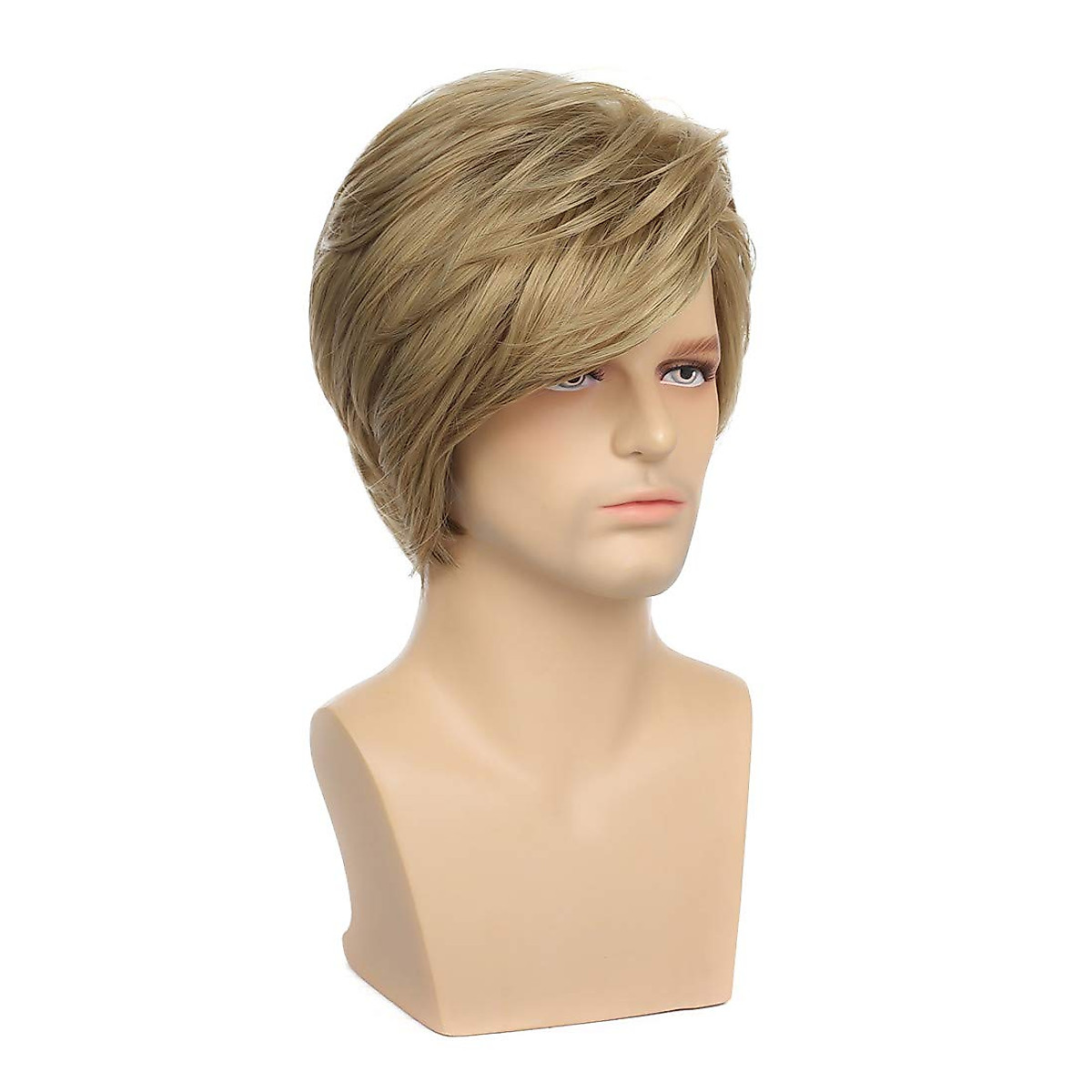 Swiking Men Wigs Blonde Layered for Male Guy Short Fluffy Natural Hair Synthetic Halloween Cosplay Costume Party Full Wigs (Blonde)
