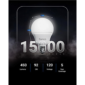 Sunco Lighting - 10 Pack E12 LED Bulbs Candelabra CRI92 5000K Daylight, 5W Equivalent 40W, 450 Lumens, Small Edison Screw Base E12, Non-Dimmable, Frosted Decorative G14 Globe Vanity Light Bulbs UL