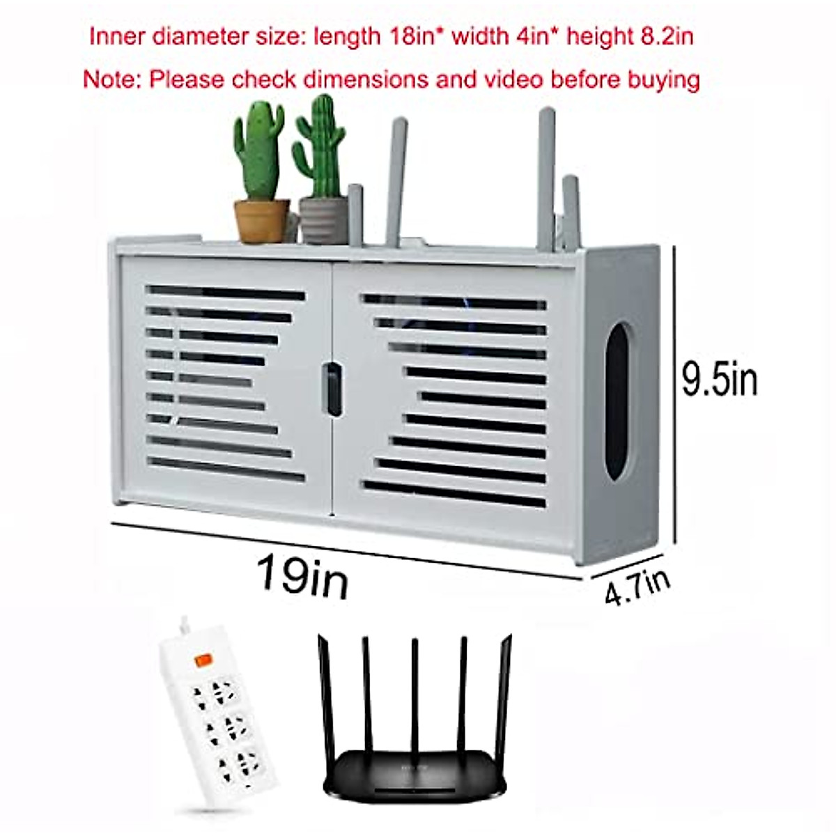 Hoernflk Large Wireless Router Rack Living Room Wall-Mounted WiFi Storage Box Wall Decoration TV Lower Plug-in Shielding Box Set-top Box Shelf-no Punch (M)