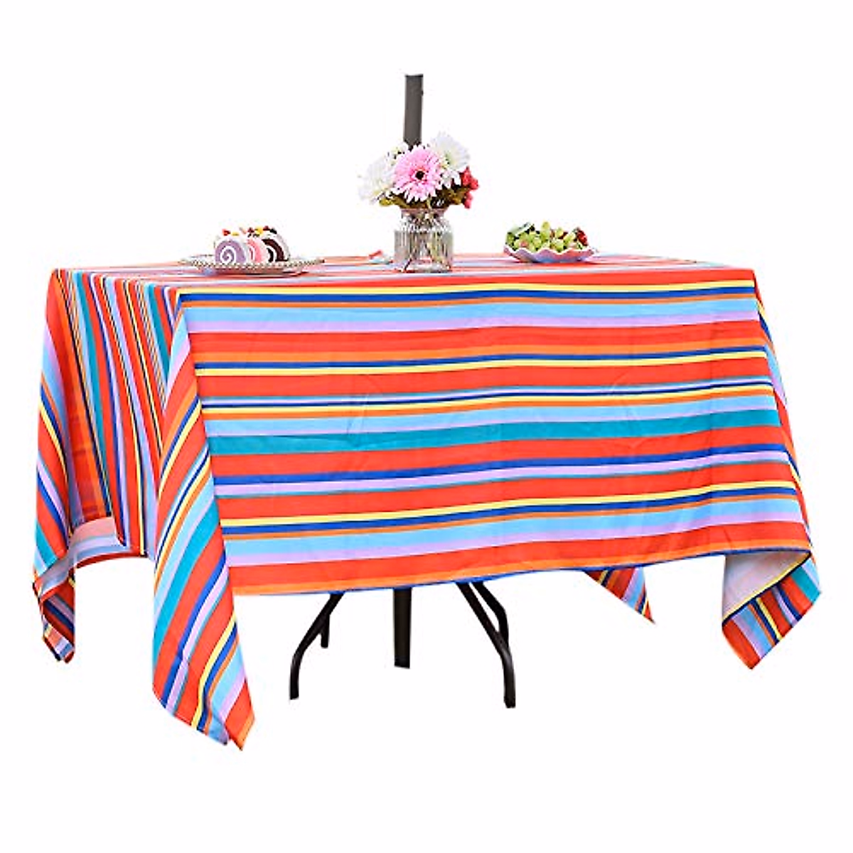 SquarePie Outdoor Tablecloth Rectangle Stain Resistant Waterproof Table Linen Table Cover with Umbrella Hole and Zipper for Picnic Patio Garden Party Tables, 52x70 Color Stripe