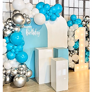 AIOZX Teal Balloons Garland Arch Kit, 107pcs Teal Blue Silver White Balloons Turquoise Balloons for Baby Shower Wedding Anniversary Gender Reveal Birthday Party Decoration