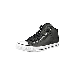 Converse Women and Men Street Leather High Top Sneaker, Black/Black/White, US 11W 9M