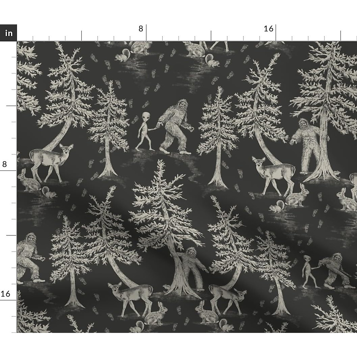 Spoonflower Fabric - Sasquatch Cryptids Charcoal Gray Cryptozoology Aliens Printed on Petal Signature Cotton Fabric Fat Quarter - Sewing Quilting Apparel Crafts Decor