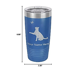 LaserGram 20oz Vacuum Insulated Tumbler Mug, Cat with Butterfly, Personalized Engraving Included (Dark Blue)