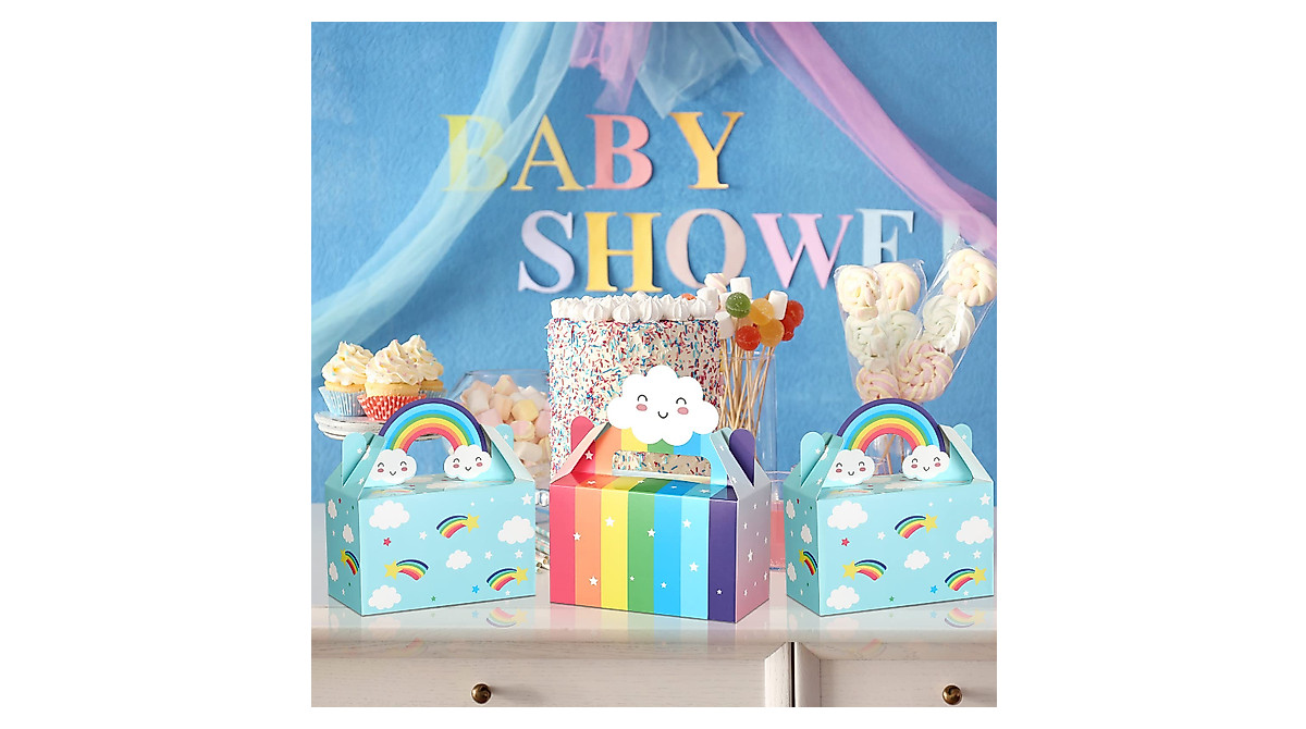 Rainbow Party Favor Boxes with Handles - 12 Pack for Kids & Baby Showers