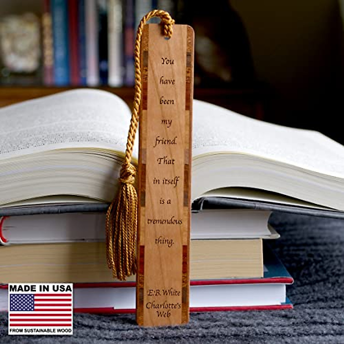 Friendship Quote from Charlotte's Web by E. B. White - Engraved Wooden Bookmark - Also Available with Personalization - Made in USA