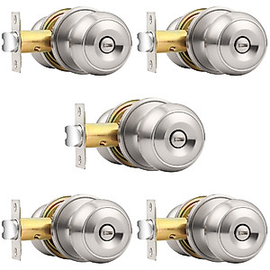Probrico Brushed Nickel Bed/Bath Knobs Keyless Privacy Interior Doors Locksets, 5 Pack