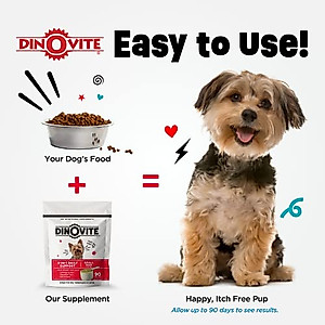 Dinovite Probiotic Supplement for Dogs - Omega 3 for Dogs - Hot Spot Relief - Skin & Coat Supplement for Dogs - 90 Day Supply for Medium Dogs (3.5 lbs)