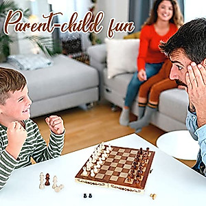 Syrace Chess & Draughts Set Checkers Board Games, Wooden Foldable Hand Crafted Portable Travel Chess Board Game Sets with Game Pieces & Storage Slots Large Size 15.74"