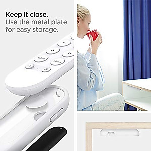 Spigen Silicone Fit Designed for Chromecast with Google TV Voice Remote Case Cover (Metal Plate and Magnetic Included) - White