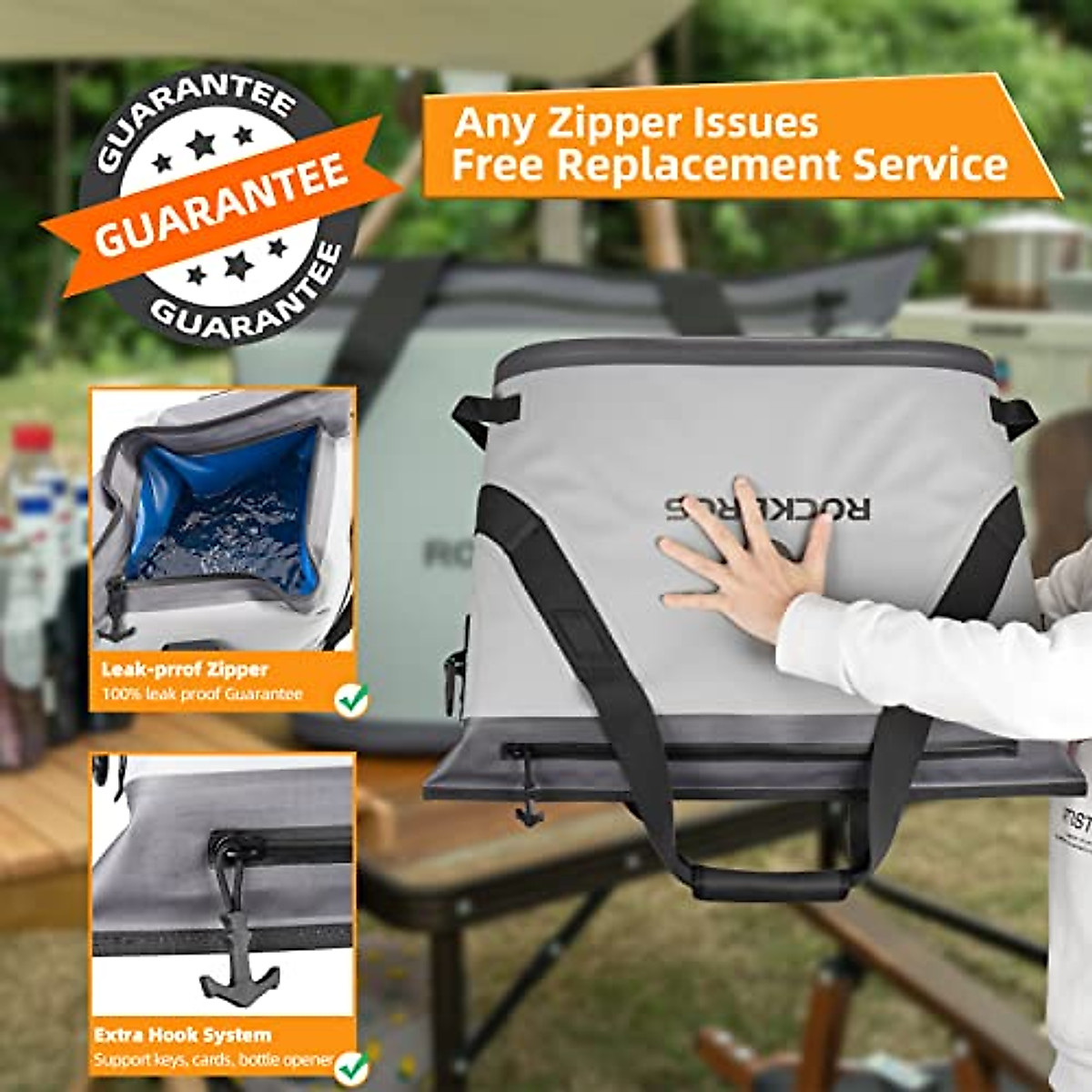 ROCKBROS Soft Cooler Insulated Leak Proof Cooler Bag Portable 36 Can Large Soft Sided Coolers Waterproof Insulated Pack Cooler for Travel, Beach, Camping, Picnic, Lunch, Fishing, Floating, Party, Work