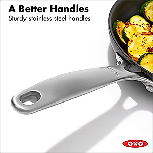 OXO Good Grips Pro, 8" 10" and 12" 3 Piece Frying Pan Skillet Set, 3-Layered German Engineered Nonstick Coating, Stainless Steel Handle, Dishwasher Safe, Oven Safe, Black