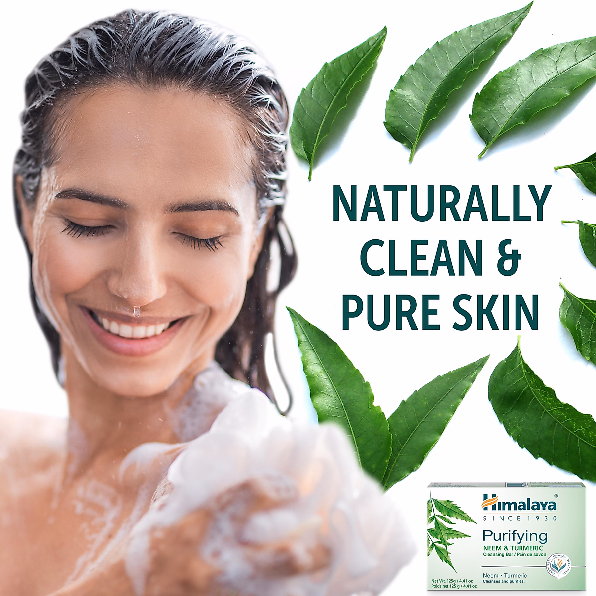 Himalaya Purifying Neem & Turmeric Cleansing Bar for Clean and Healthy Looking Skin, Free from Parabens, SLS and Phthalates, Gluten Free, Vegan, 125 g (4.41 oz), 6 Pack