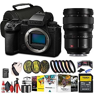 Panasonic Lumix S5 IIX Mirrorless Camera (DC-S5M2XBODY) + Panasonic Lumix S 24-105mm Lens + 64GB Memory Card + Filter Kit + Color Filter Kit + Corel Photo Software + DMW-BLK22 Battery + Bag + More