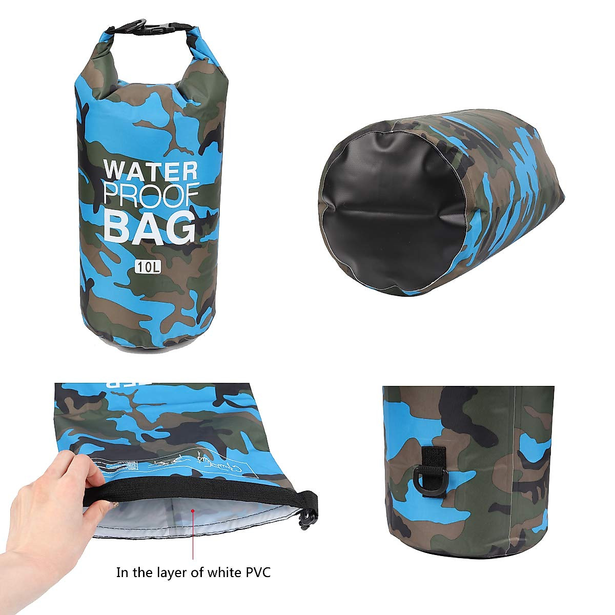 Waterproof Dry Bag 2L/5L/10L/15L/20L/30L, Roll Top Sack Keeps Gear Dry for Kayaking, Rafting, Boating, Swimming, Camping, Hiking, Beach, Fishing with Free Waterproof Phone Case (Light Blue, 10L)