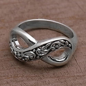NOVICA Artisan Handmade Sterling Silver Band Ring Crafted Infinity Symbol from Bali No Stone Indonesia [ring Front 0.4 in H x 0.8 in W x 0.1 in D Band Width 3 mm W] ' Tangled Vine'