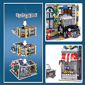 General Jim's City Police Station with Donut Shop Modular Building Blocks Set | MOC Building Set Compatible Bricks with Lego City Sets and Other Major Brands
