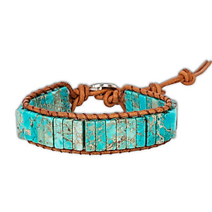 SPUNKYsoul Boho Handmade Wrap Leather Tube Crystal Stone Bracelet for Women (Turquoise)