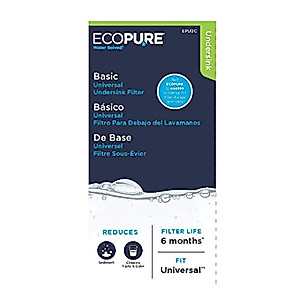EcoPure Basic Sink Replacement (EPU2C) | NSF Certified | Universal Fit | 6-Month Filter Life, Small, Red/White