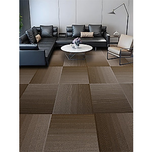 Rehert Carpet Tiles, Carpet Squares, Office Carpet Tiles Removable, Carpet Tile Flooring for Basement, 20" x 20" Berber (Loop Pile), Gradient Brown, 0.24" Pile Height (12 Tiles, 32 sqft/Box)