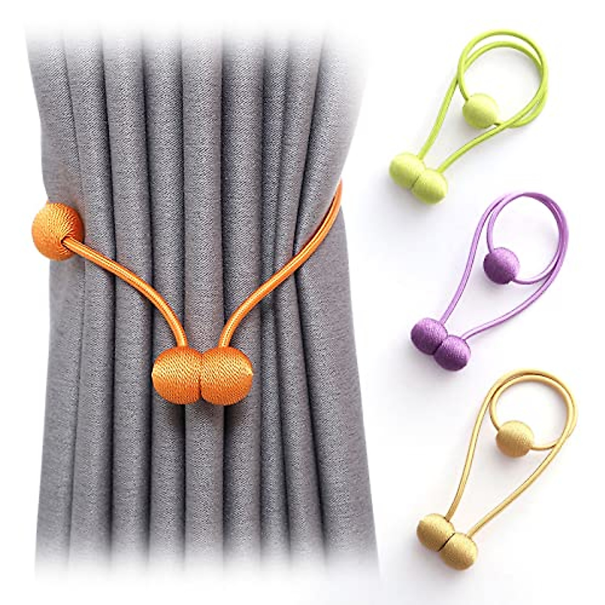 4 Piece，Curtain Straps，Magnetic Curtain Tiebacks Holdbacks, Modern Curtain Tieback Clips, Curtain Rope Holder Tie Backs, Decorative Hold Backs for Home Office Decoration-Orange||Length: 66cm
