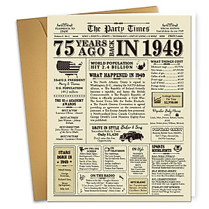 Ogeby Funny 75th Birthday Gifts for Women Men, Jumbo 75th Birthday Card for Dad Mom Grandma, Gifts for 75 year old woman, Vintage Back in 1949 Birthday Cards Gifts