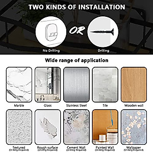 Masoffi Shower Caddy Storage with Hooks, Adhesive Shower Organizer, No Drilling Bamboo Shower Shelf for Inside Shower, 304 Stainless Steel Rustproof Bathroom Shower Rack Basket, 2 Pack Black