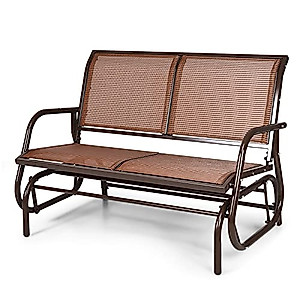 Tangkula 2 Person Patio Glider, Outdoor Swing Bench, Rocker Glider Loveseat Chair with Heavy-Duty Steel Frame, Breathable Seat Fabric, Rocking Lounge Chair for Poolside, Garden, Backyard, Porch